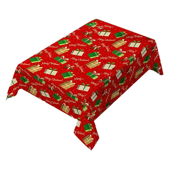 D Christmas Tablecloth Gift Box Pattern Polyester Fabric Holiday Party ...