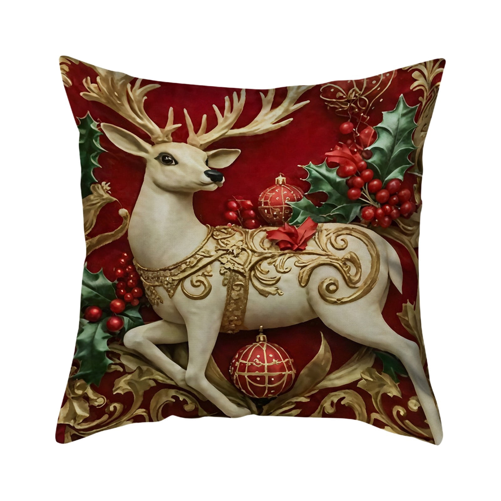 D Christmas Theme 3D Golden Pillow Cover For Home Sofa And Bedroom ...