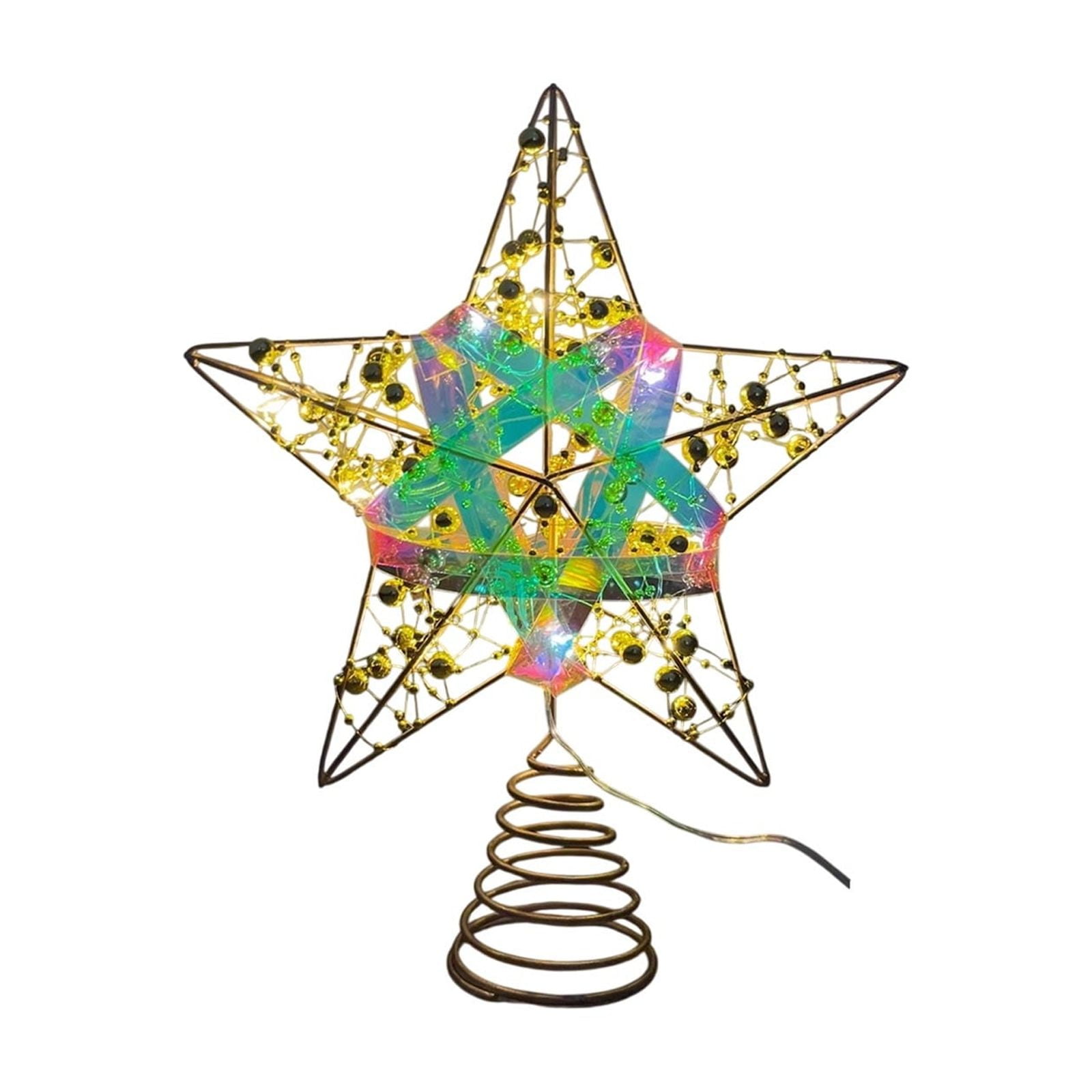 D Christmas Tree Topper Star Wrought Iron Decorations Glittering Ribbon ...