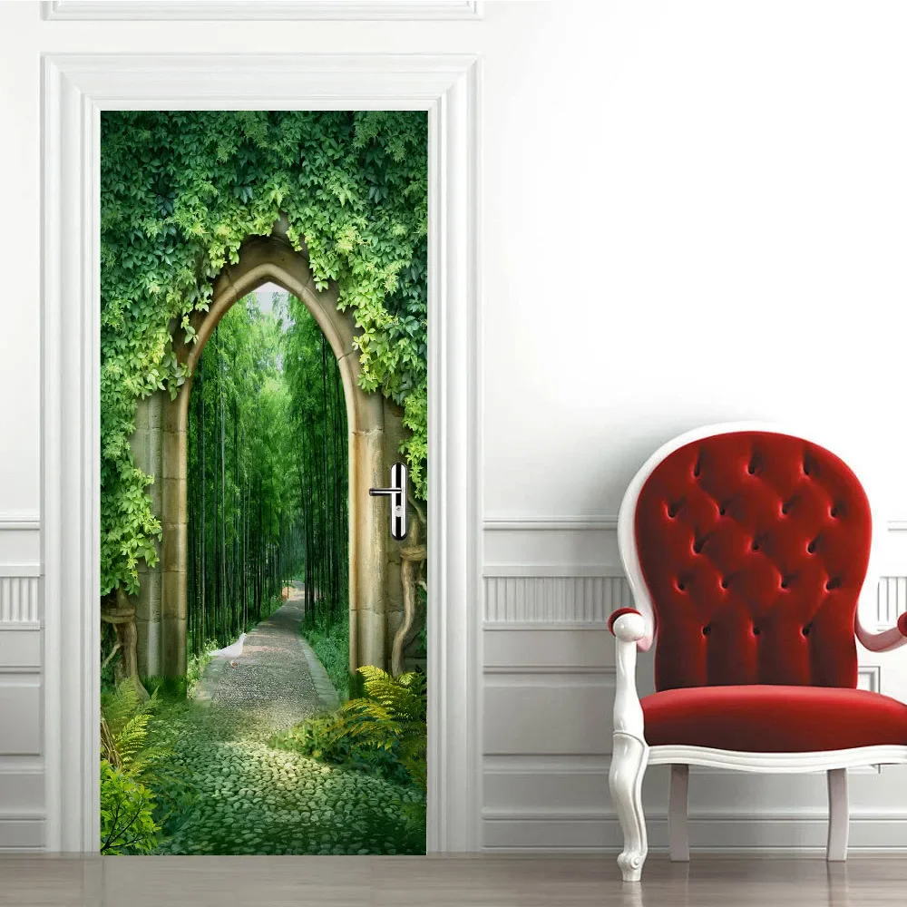 D Church View Door Stickers Modern Architecture Mural Decal Building ...