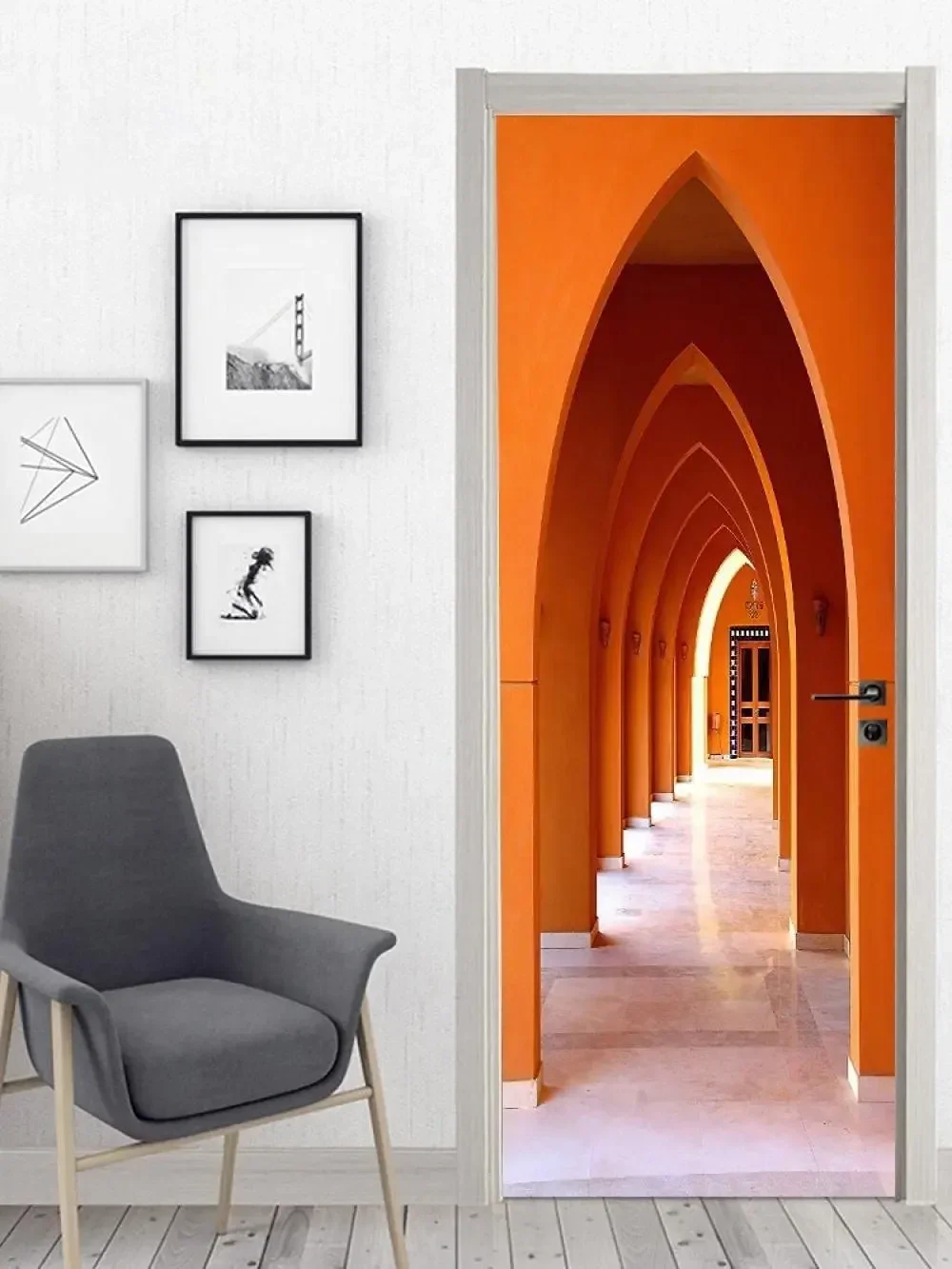 D Corridor Landscape Door Sticker Modern Architecture Decal Removable ...