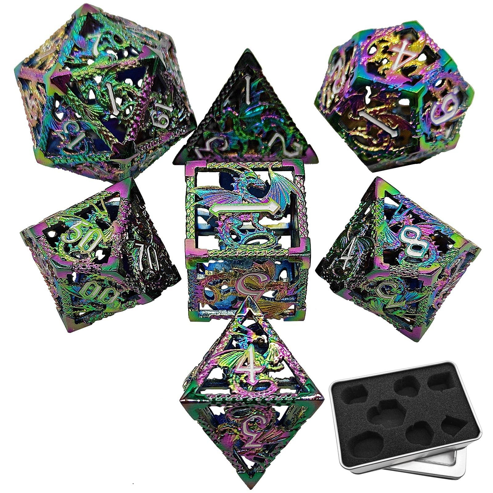 D&D DND Dice Set 7-Piece Metal Hollow Dungeons and Dragons MTG RPG ...