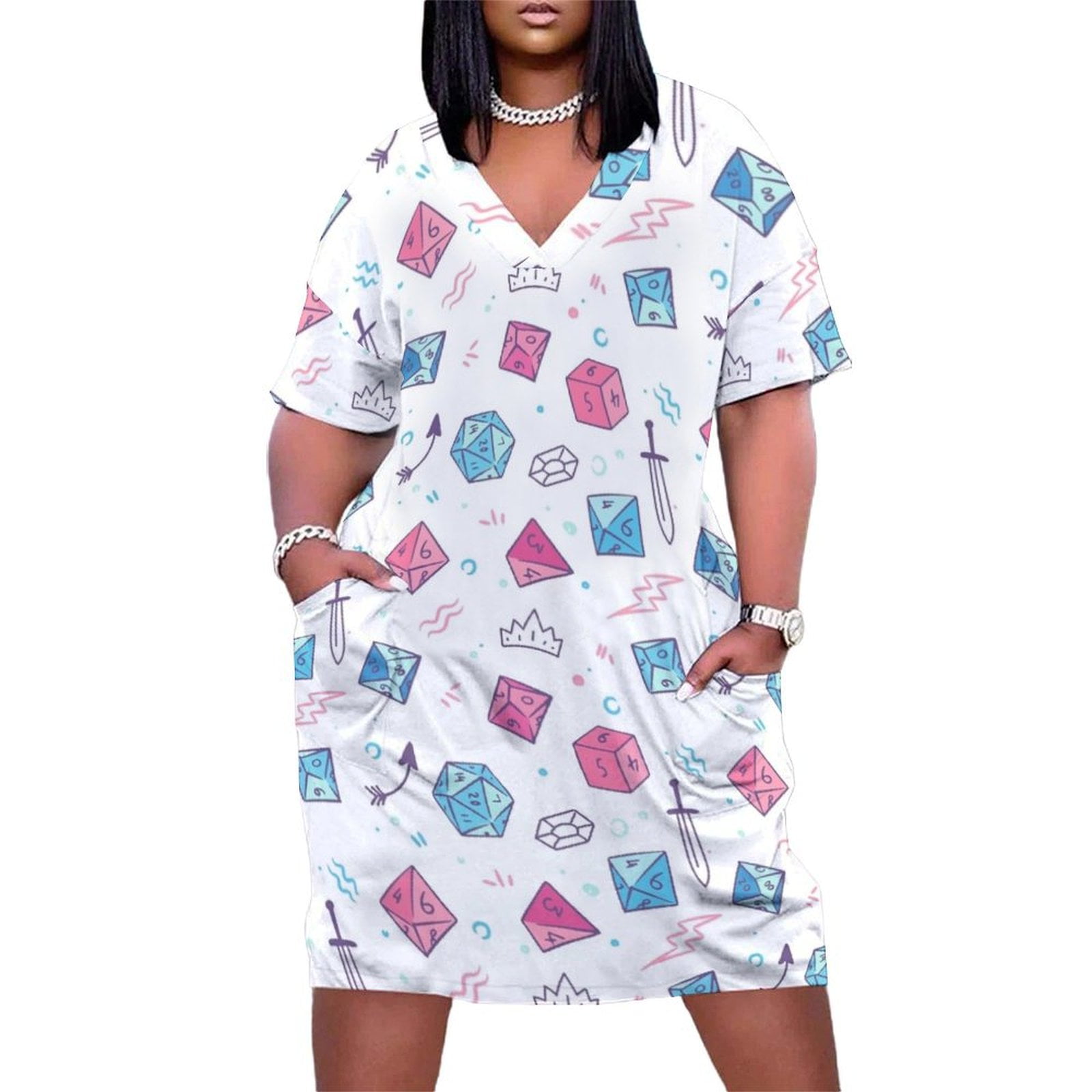 D&D Dice Pattern Cute Pastel Colors Loose Pocket Dress dress dresses ...