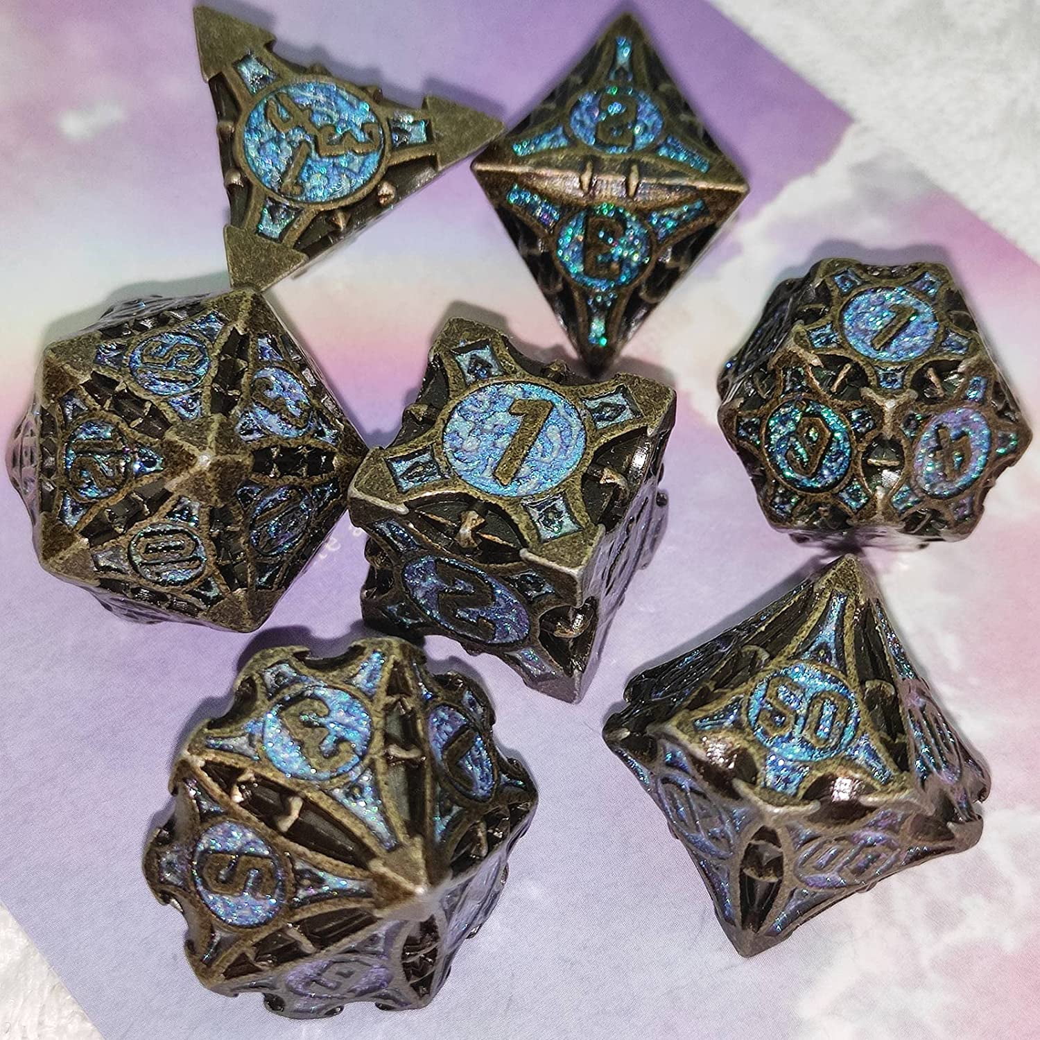 D&D Metal Dnd Dice Set Of 7 Dungeons And Dragons Polyhedral D20 Trpg Mtg Ho - Walmart.com