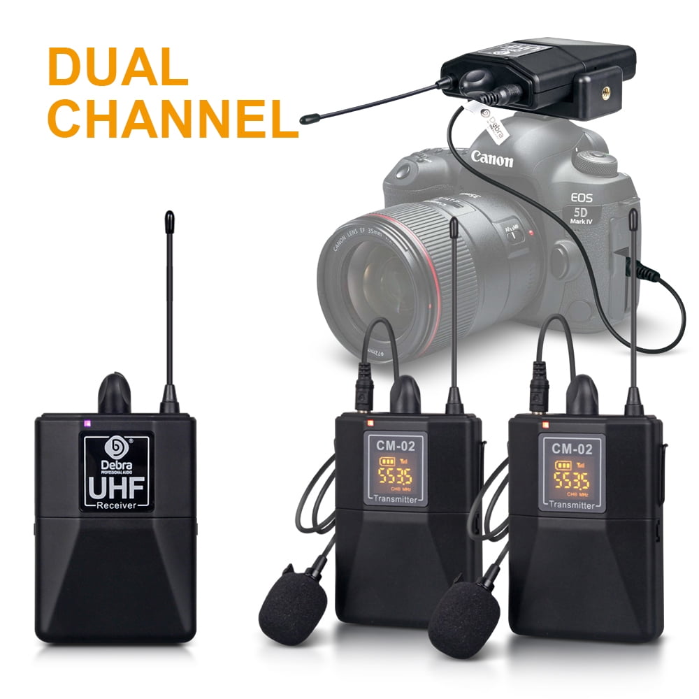 D Debra Wireless Lavalier Microphone System, UHF 30 Channels, Dual Mics ...