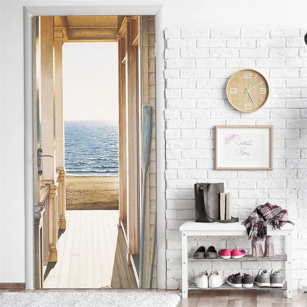 D Door Sticker DIY Decal Nordic Style Corridor White Self-adhesive Door ...