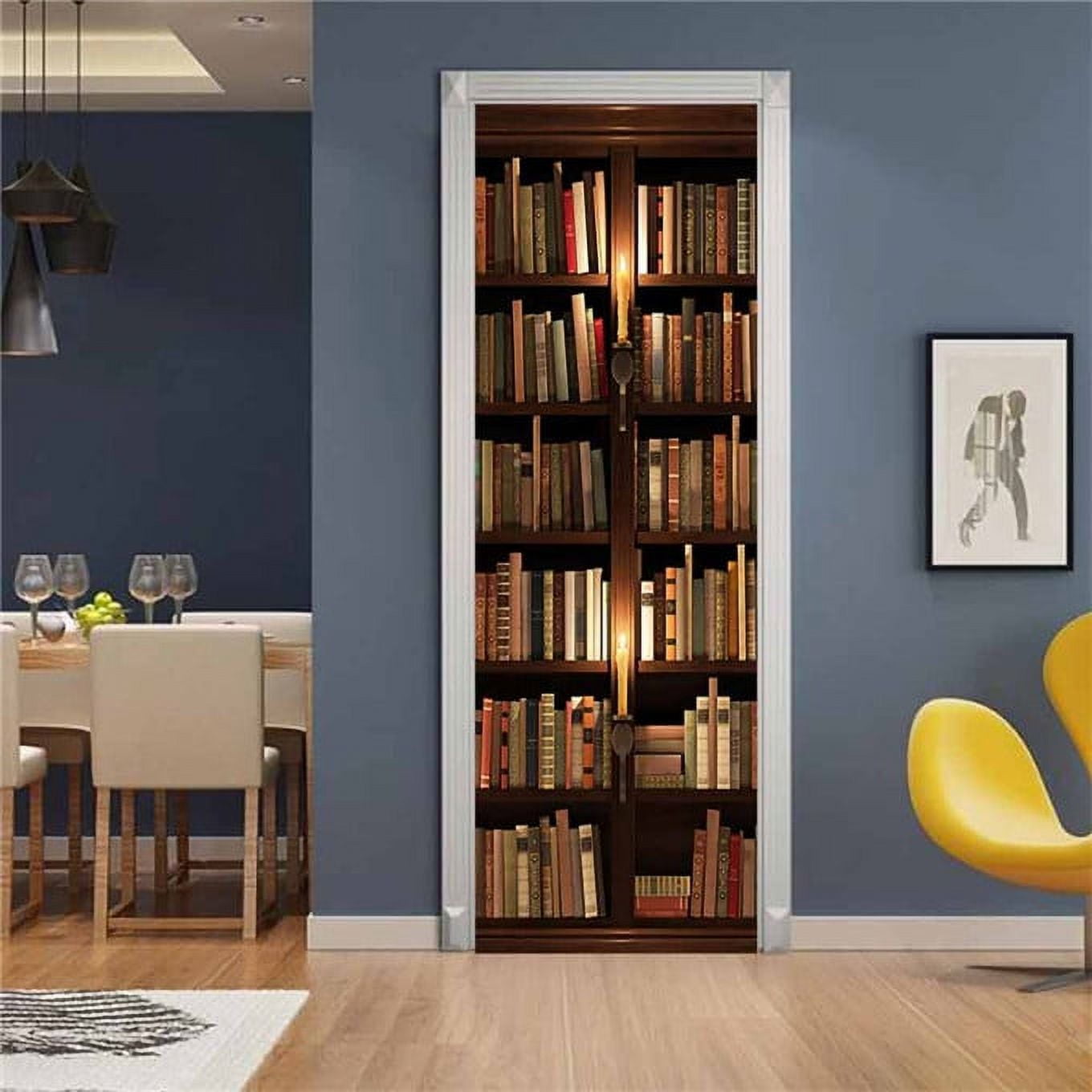 D Door Wallpaper PVC Library Bookshelf Wall Sticker Self Stick DIY ...