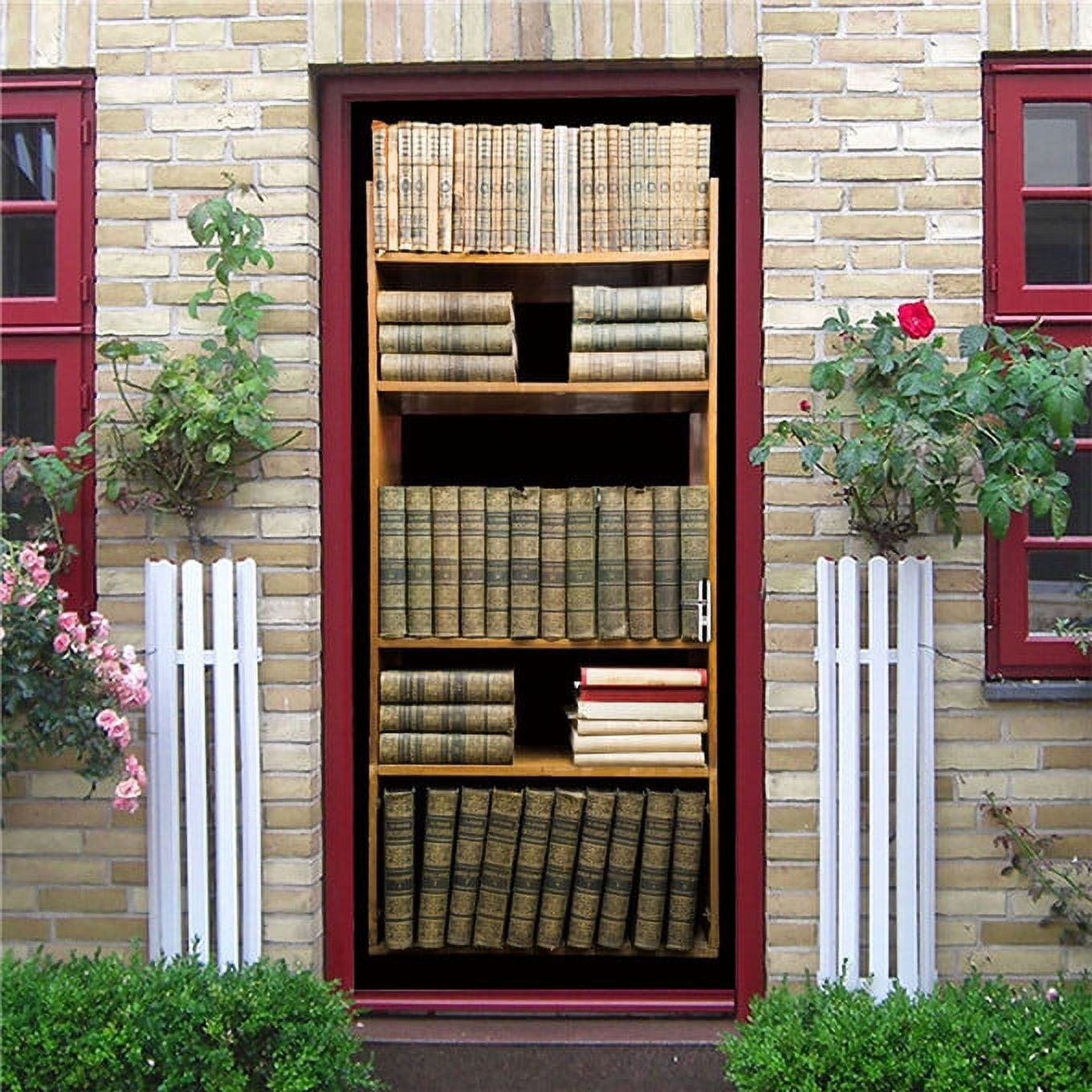 D Door Wallpaper PVC Library Bookshelf Wall Sticker Self Stick DIY ...