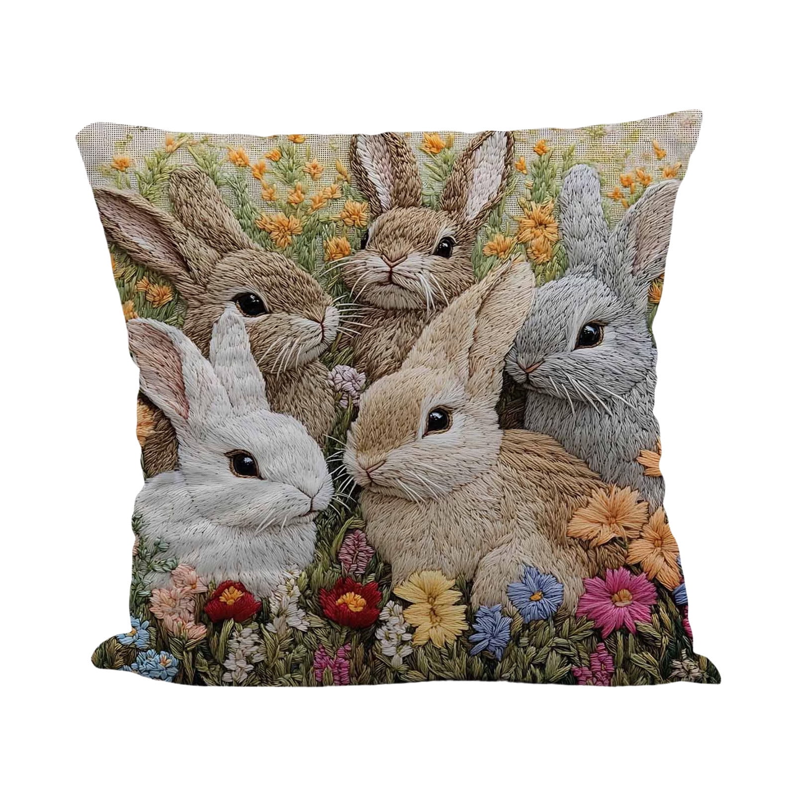 D Easter Themed Pillowcase With Embroidered Like Details And Bunny ...