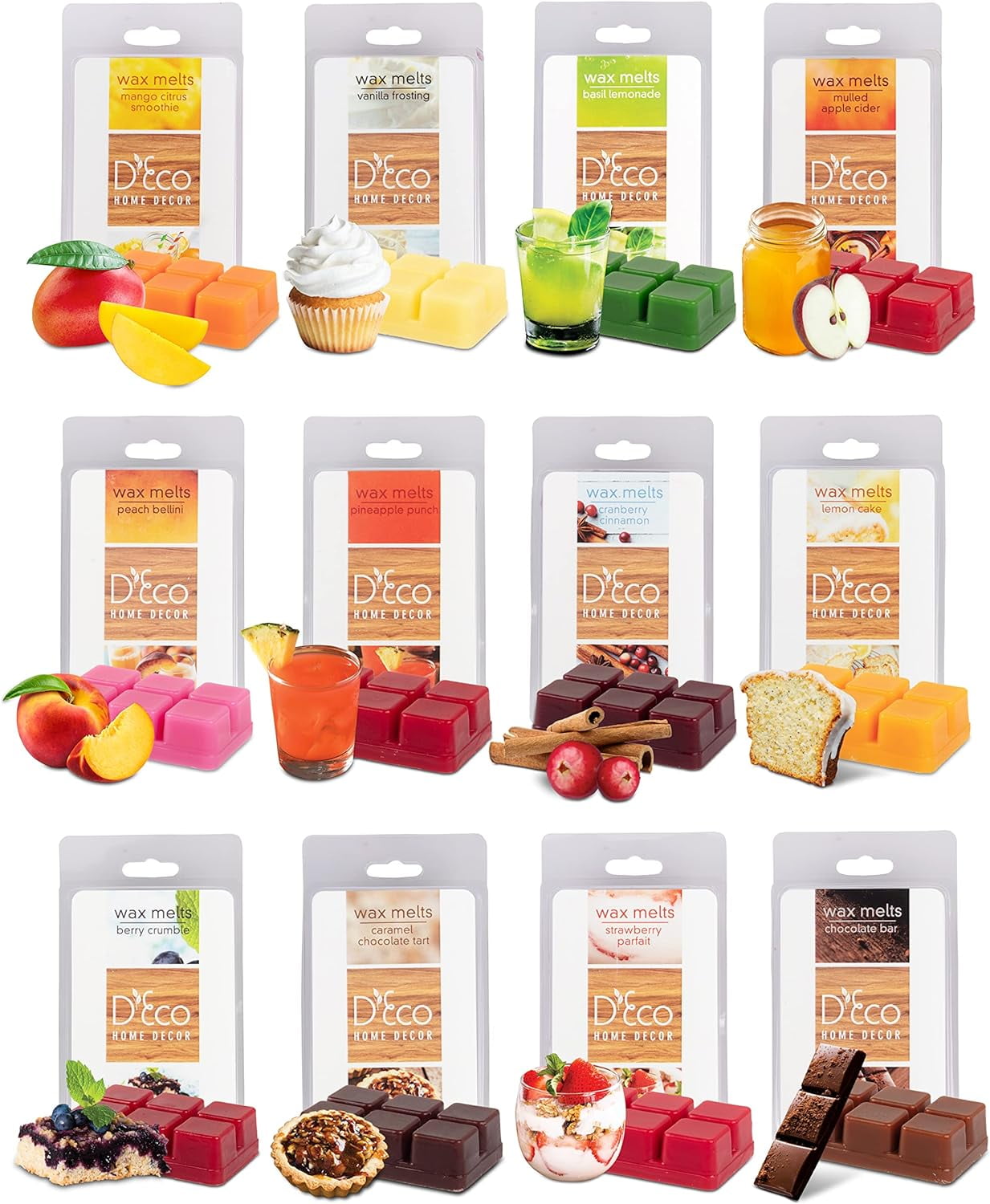 D'Eco Scented Wax Melts Variety Pack, 12 Flavors, 72 Cubes, 2.5oz Each ...