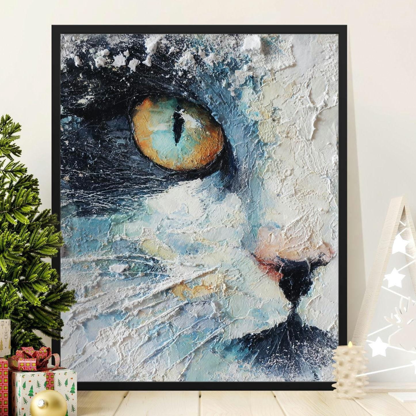D Effect Cat Eye Art Print Abstract Impasto Animal Wall Art - Walmart.com
