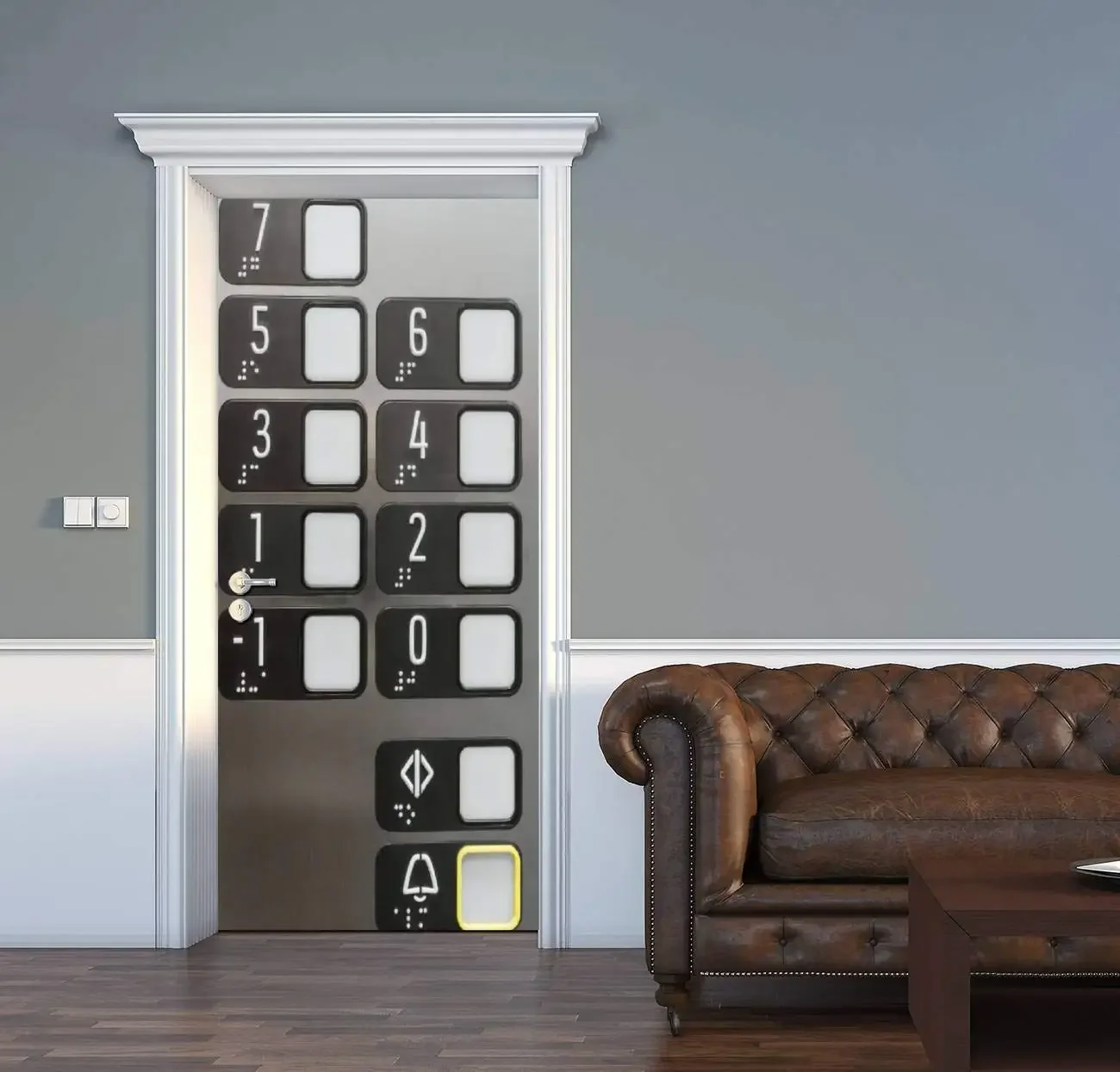 D Elevator Buttons Panel with Brushed Metal Texture Background Door ...