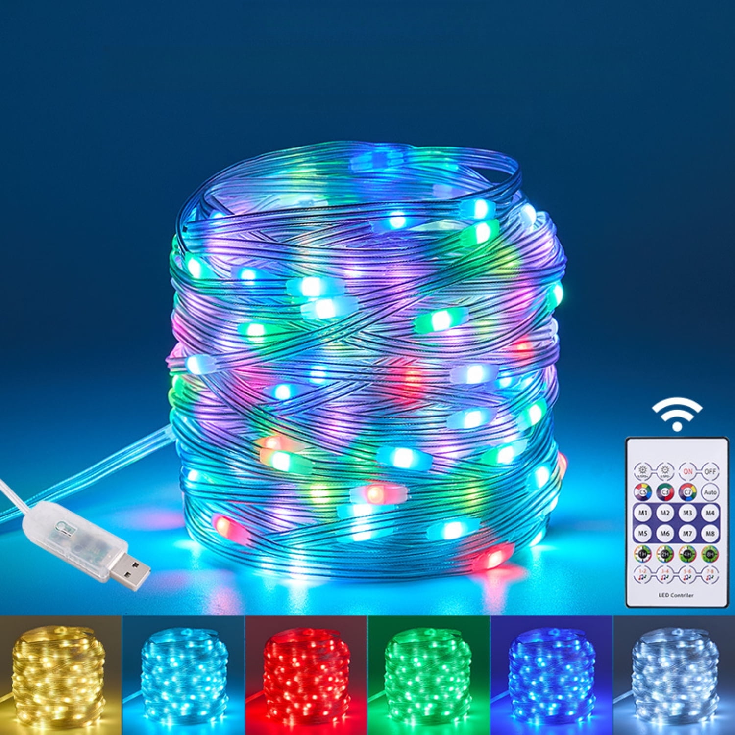D.FAMILY 16.4FT RGB LED String Lights, USB Color-Changing Waterproof ...