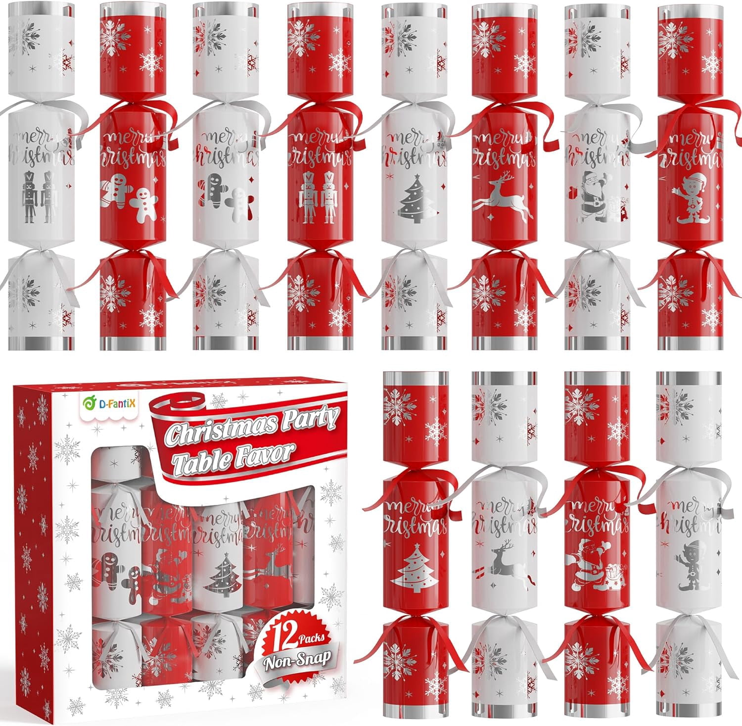 D-FantiX 12 Pack Christmas Party Favors with Red & White Snowflake ...