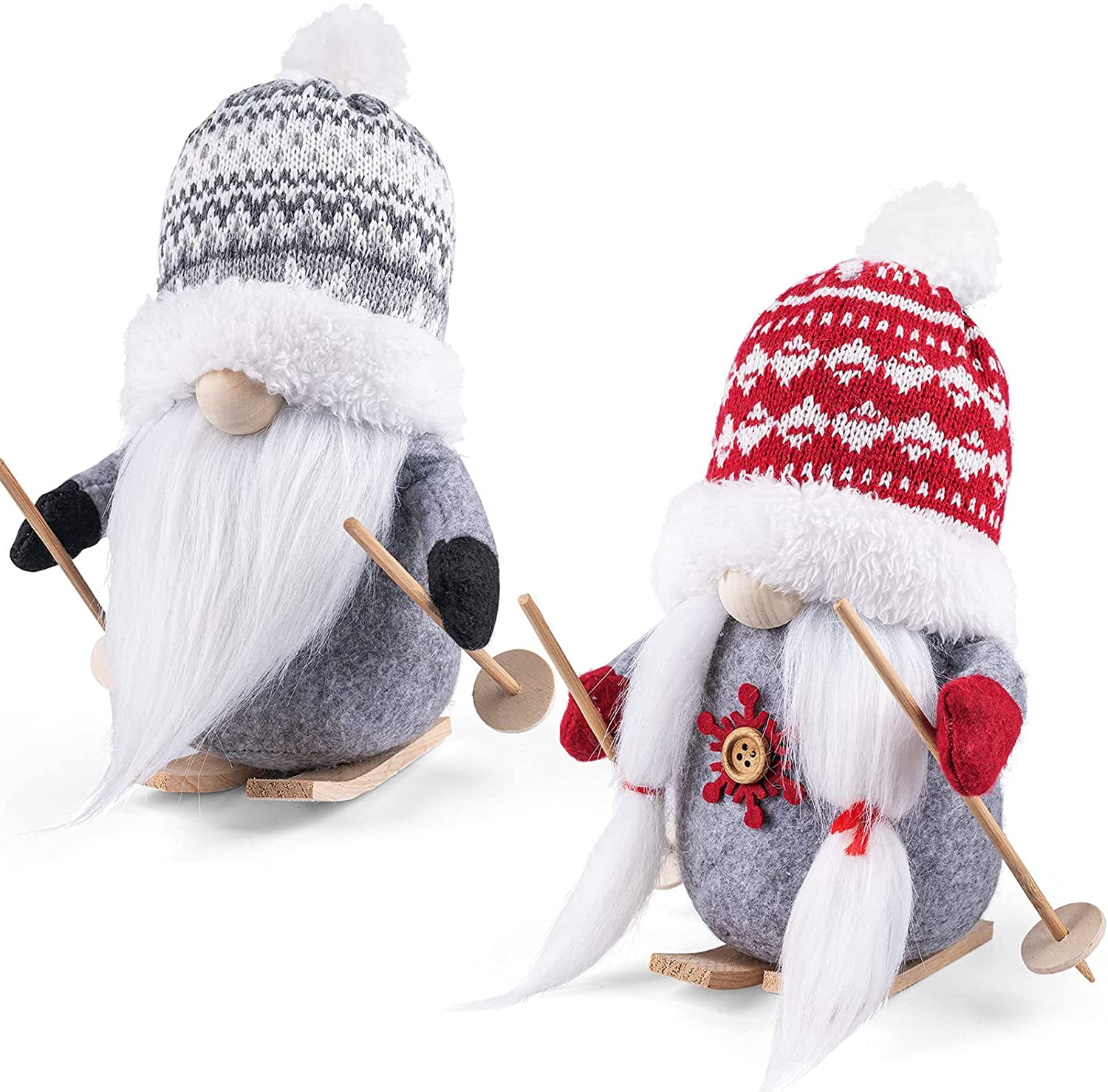 D-FantiX 2Pack Sled Christmas Gnomes Plush with Wood Skis and Ski Poles ...