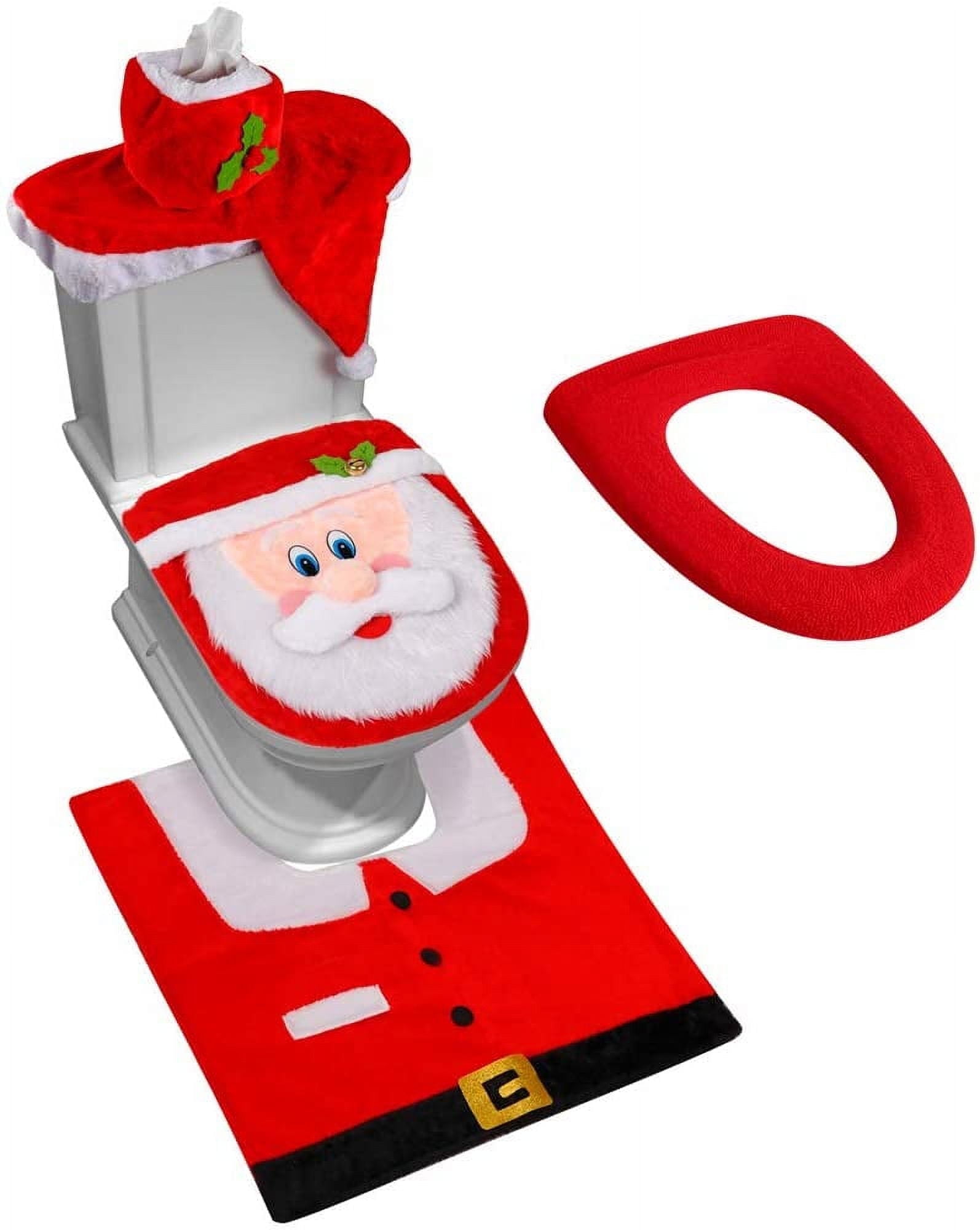D-FantiX 3D Santa Toilet Set, Christmas Decor Bathroom, Fabric Lid ...