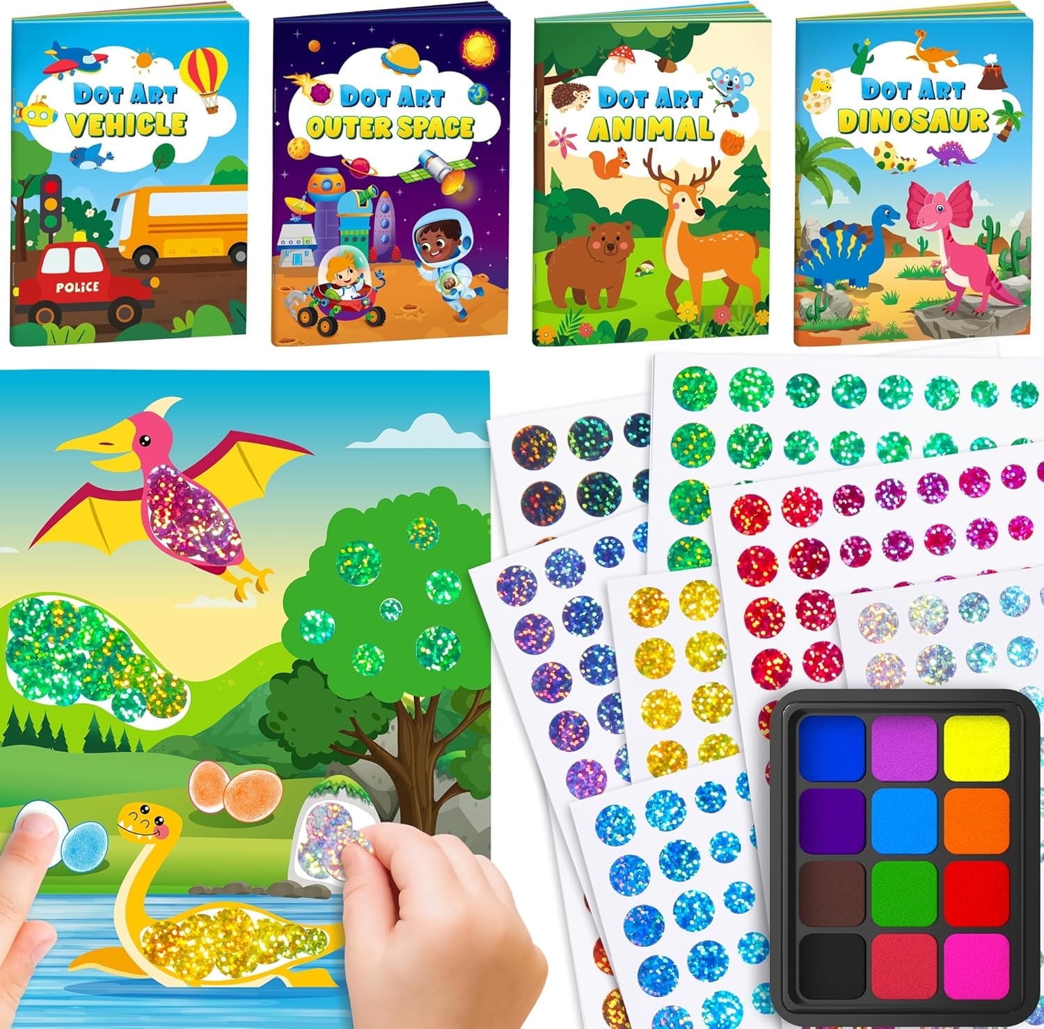 D-FantiX Kids Dot Art Sticker Activity Book with Multicolor Ink Pad ...