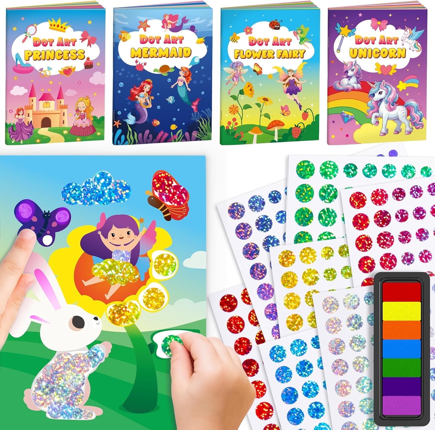 D-FantiX Dot Art Sticker Book Kits with Multicolor Ink Pad, Mess-Free ...