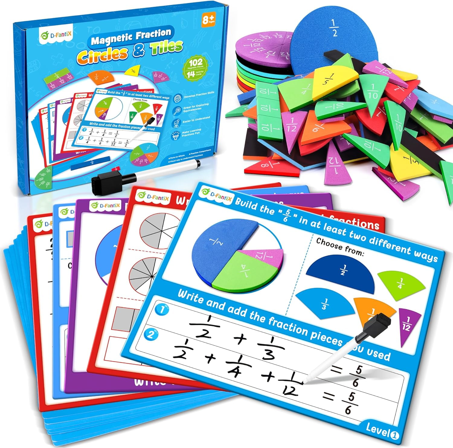 D-FantiX Magnetic Fraction Tiles & Fraction Circles Activity Set, Math ...