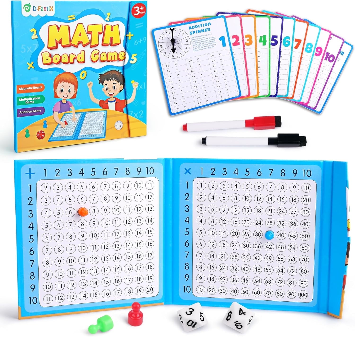 D-FantiX Magnetic Math Game Board, Addition and Multiplication Learning ...