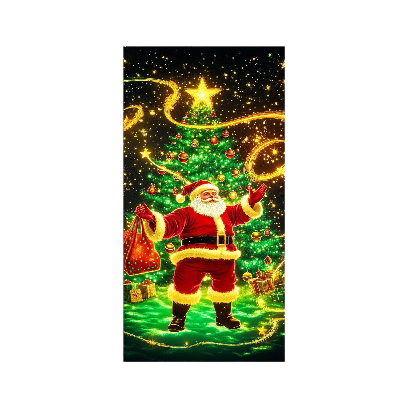 D Fluorescent Christmas Door Cover, Santa And Tree Printed Banner With ...