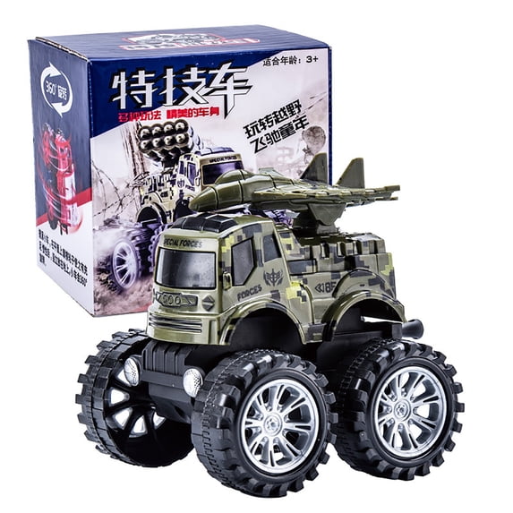 D Friction Powered Stunt Car For Kids Military Aircraft Tractor 360 ...