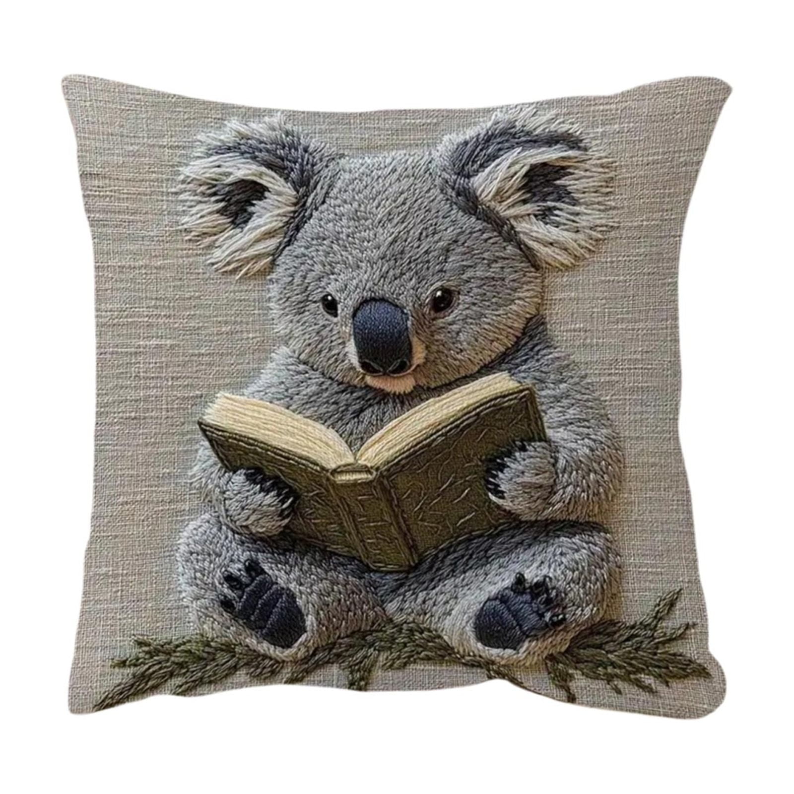 D Fun Animal Illustration Pillow Cover Flock Fabric Soft Cushion Case ...