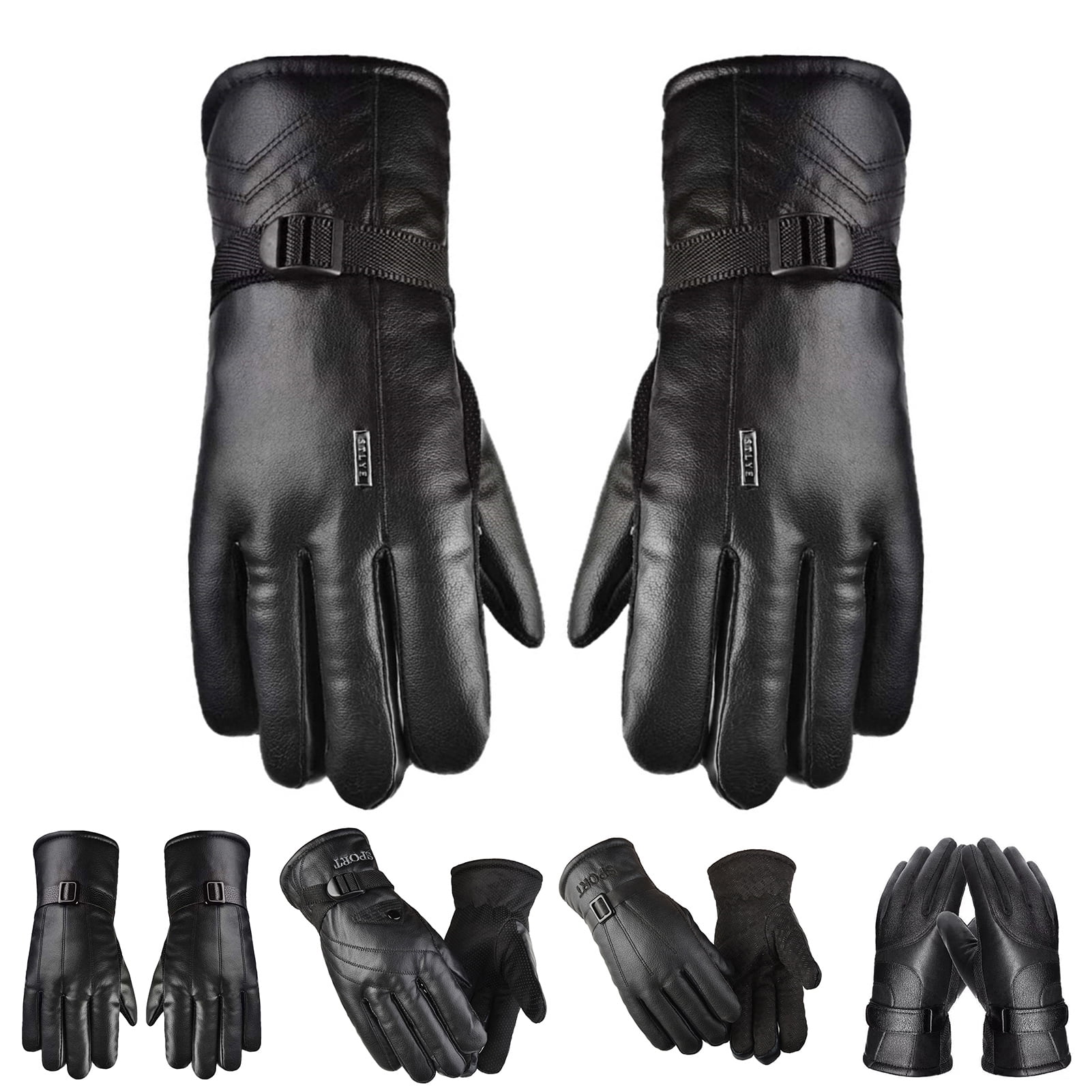 D-GROEE 1 Pair Faux Leather Gloves for Mens, Plush Lining Full-Hand ...