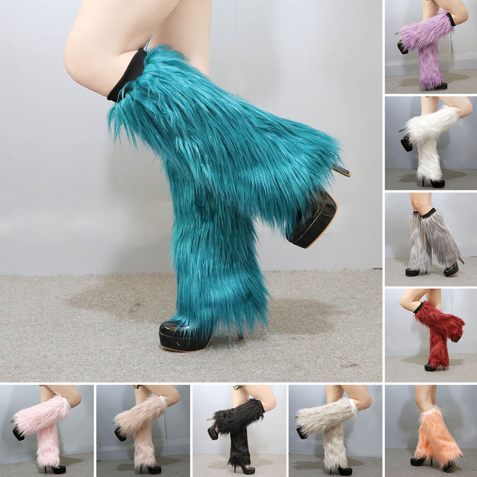D-GROEE 1 Pair Solid Soft Faux Fur Cuffs Furry Long Leg Warmer Wrist ...