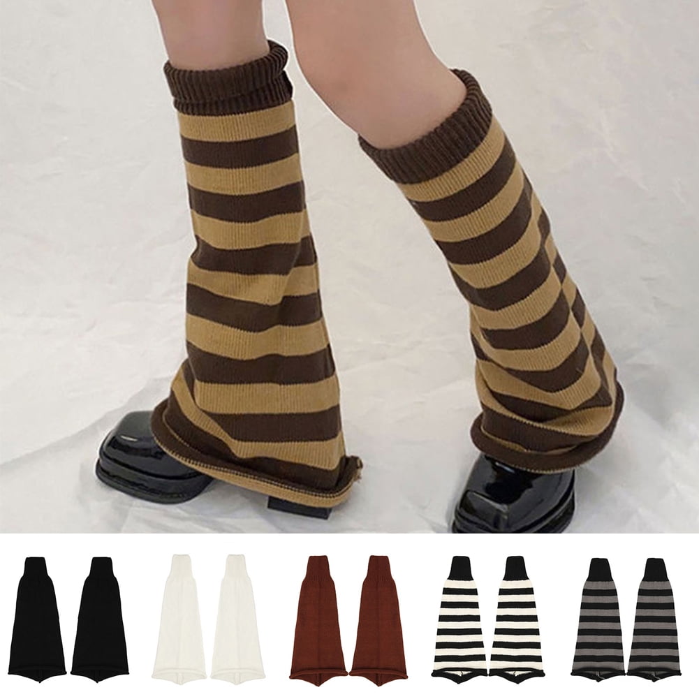 D-GROEE 1 Pair Women Girl Flared Leg Warmers Striped Knit Socks Over ...