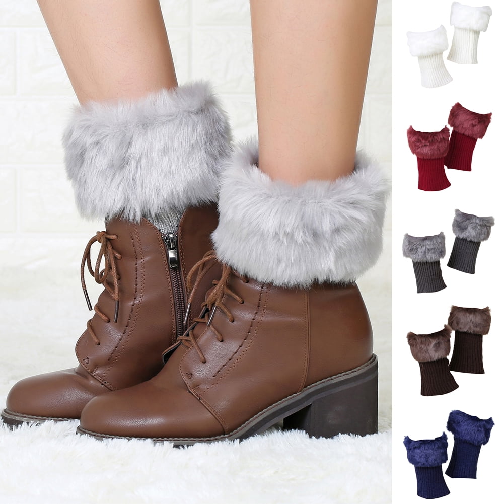 D-GROEE 1 Pair Women Plush Leg Warmers Short Furry Fuzzy Leg Cuffs ...