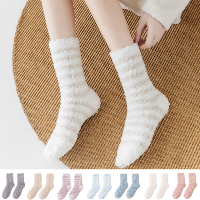 D-GROEE 1 Pair Womens Super Thick Striped Fuzzy Socks - Soft Warm ...