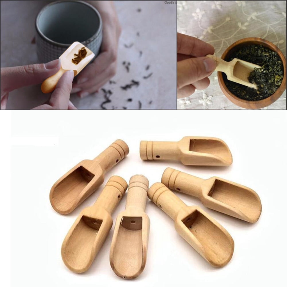D-GROEE 10Pcs Mini Wooden Round Handle Spoon Bath Salt Spoon, Candy ...