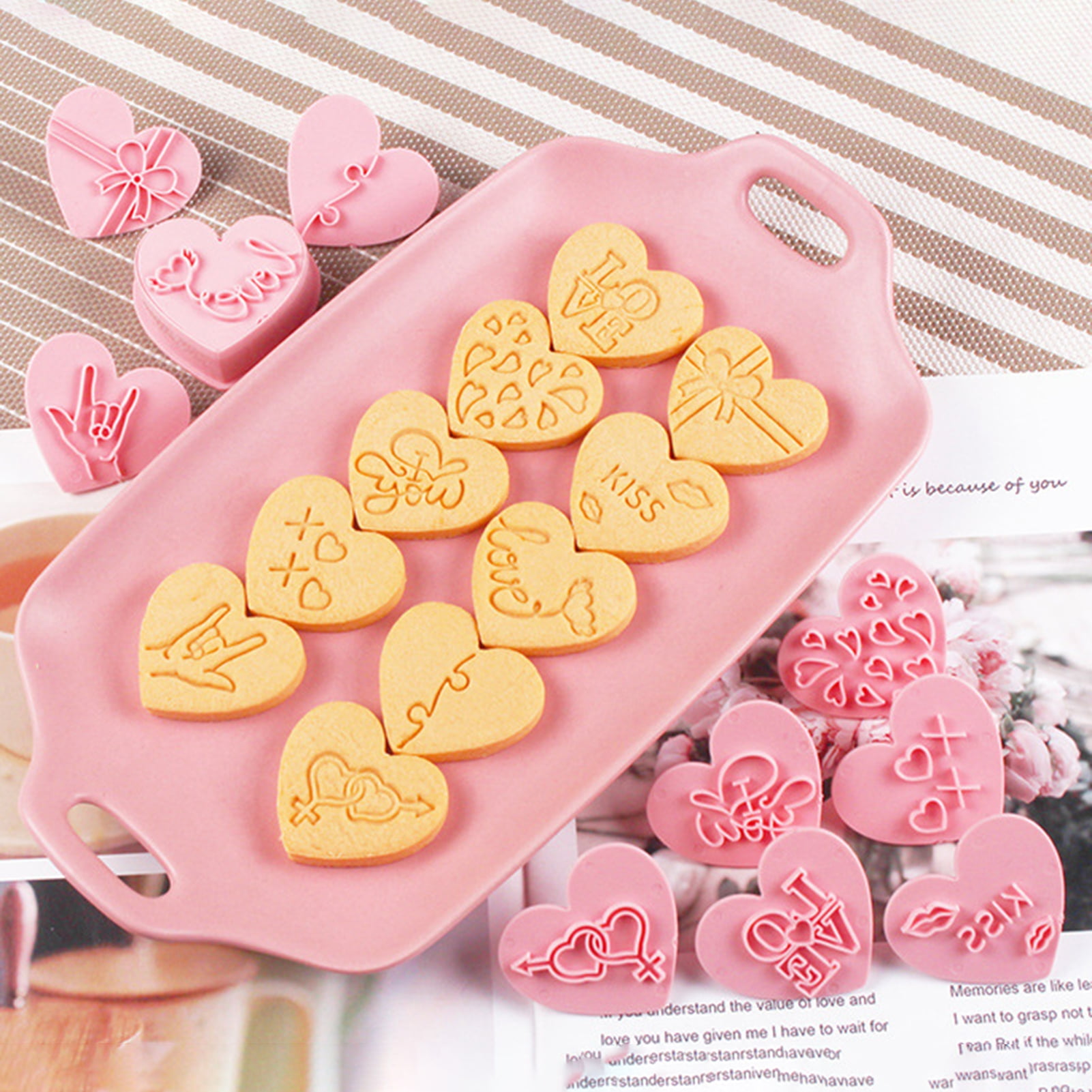 D-GROEE 10Pcs Valentines Day Heart Shape Biscuit Cutters Cookie Stamps ...