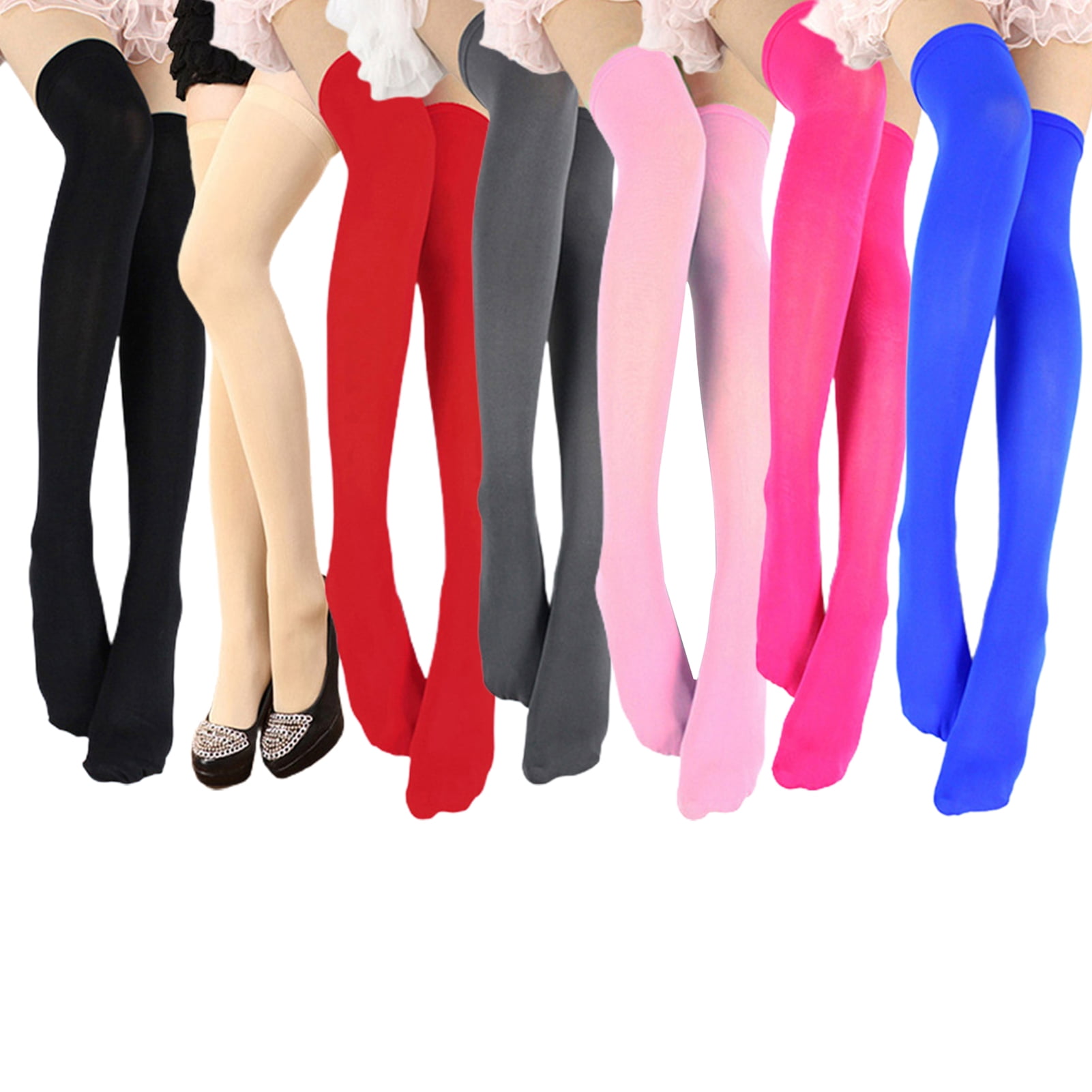 D-GROEE 2 Pairs Extra Long Velvet Thigh High Socks Candy Color Over the Knee High Boot Stockings ...