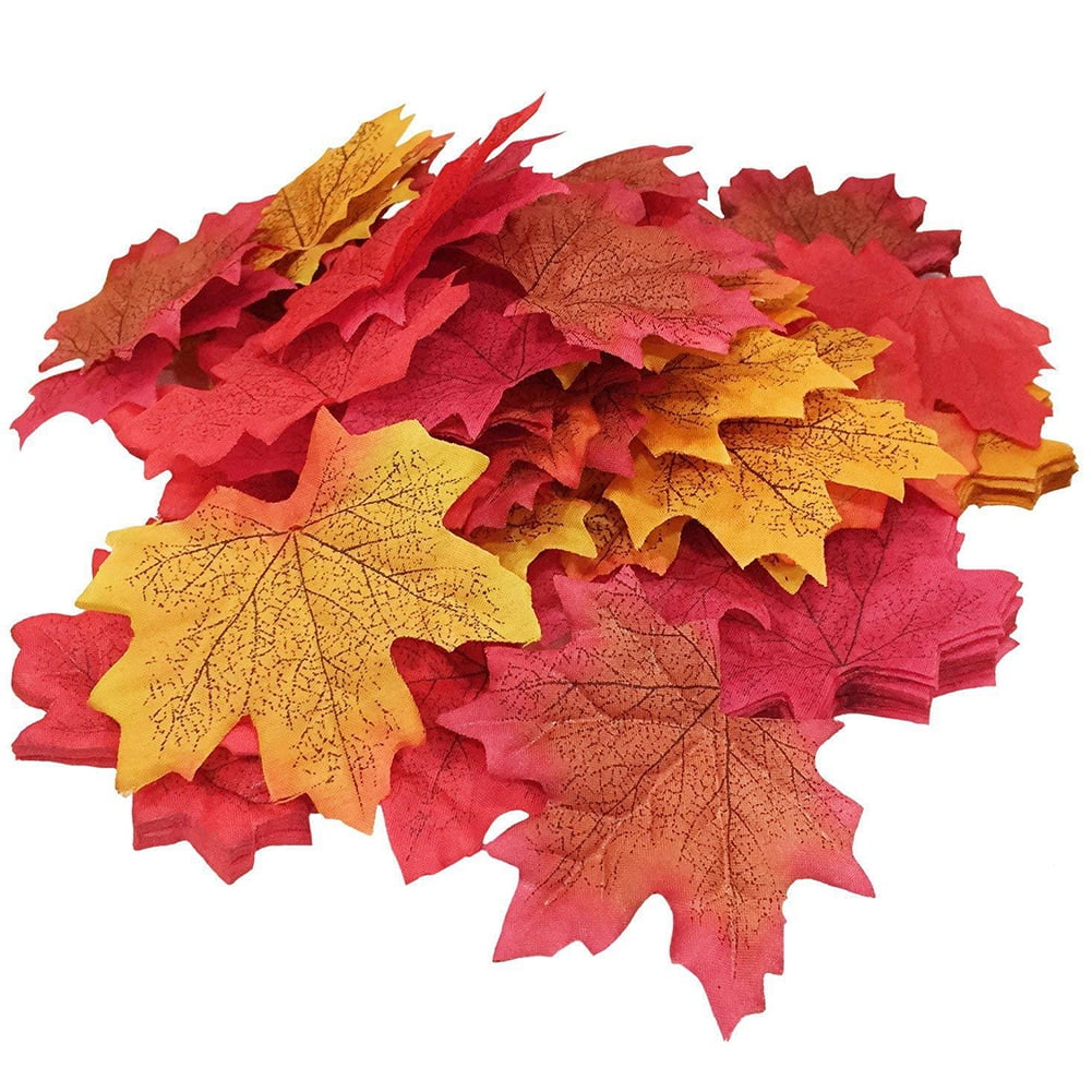 D-GROEE 200Pcs 8cm Assorted Color Artificial Maple Leaves Fall Leaves ...