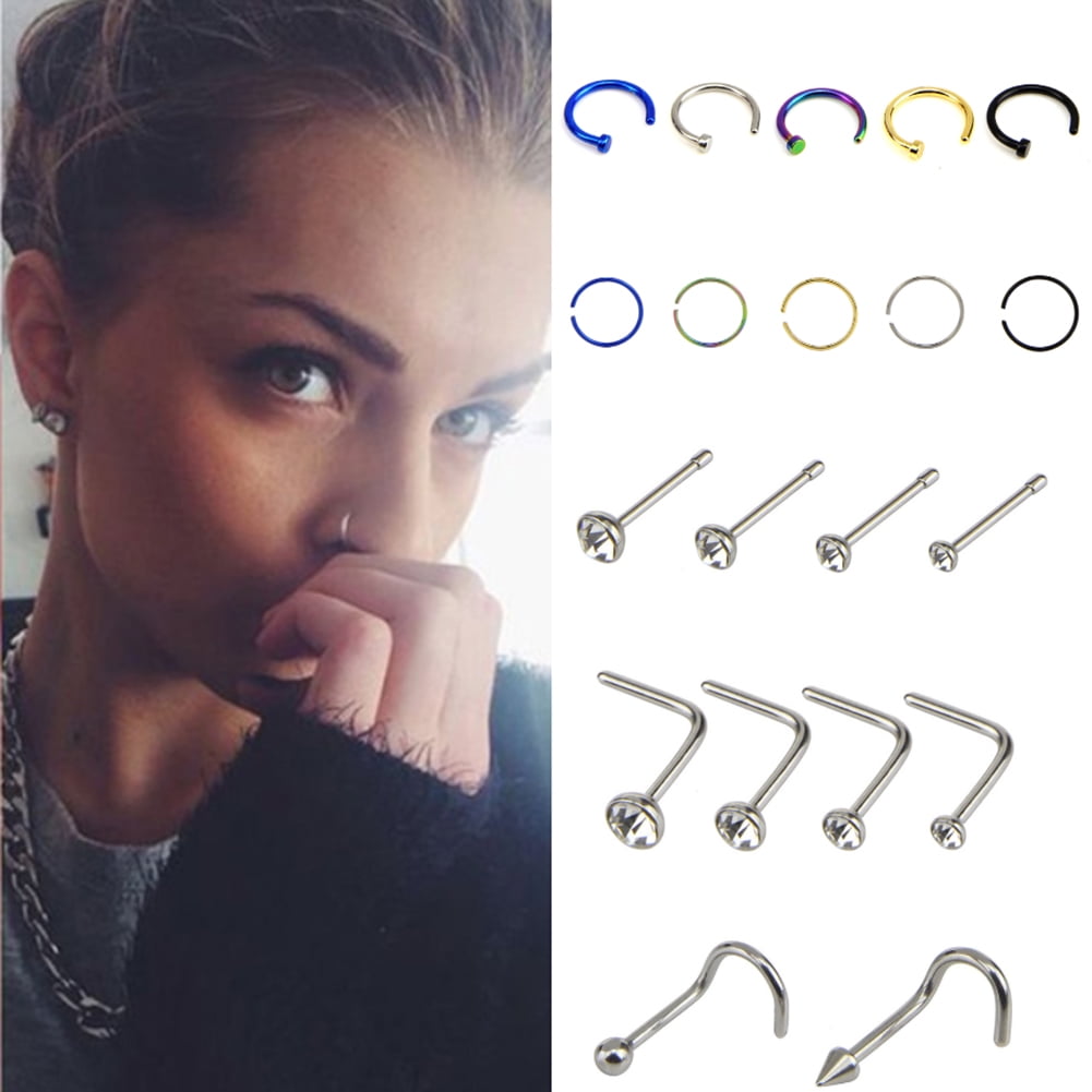 D-GROEE 22Pcs/Set Nose Rings Hoop Stainless Steel Nose Rings Studs Bone ...