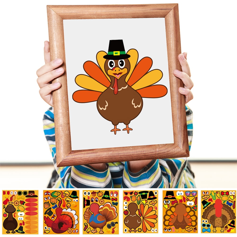 D-GROEE 25 Sheets Thanksgiving Stickers for Kids Make Your Own Turkey ...