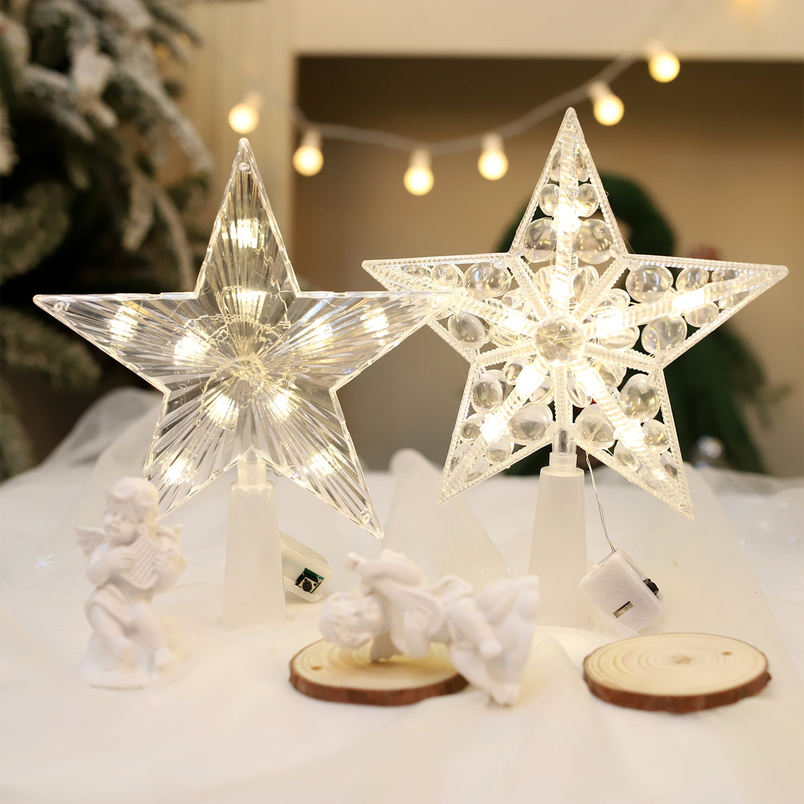 D-GROEE 2Pack Christmas Star Light Star Ornament Battery Powered ...