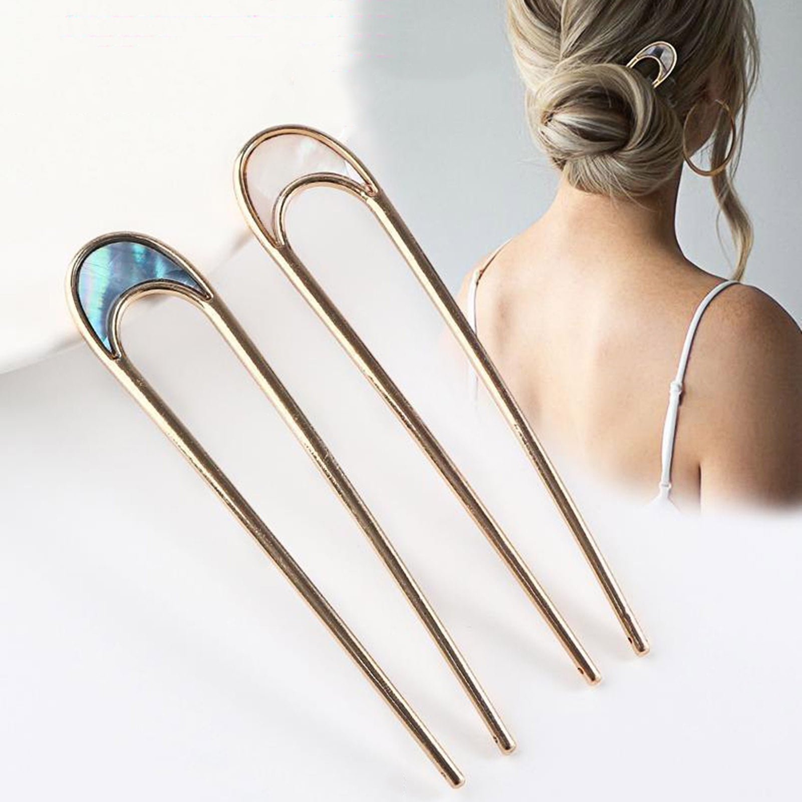 D-GROEE 2Pccs U Shaped Hair Pin Stick Vintage Metal Hair Pin Fork ...