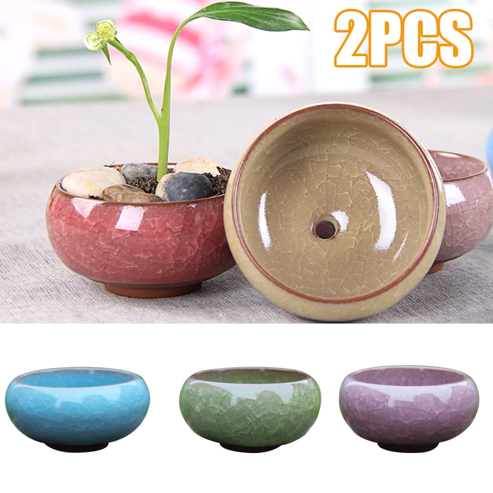 D-GROEE 2Pcs/set Ceramic Bonsai Pot,Cactus pots, Mini Ceramic Succulent ...