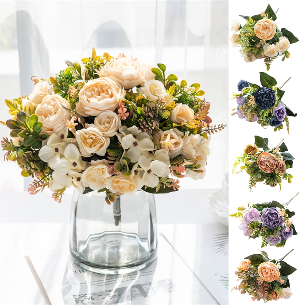 D-GROEE 3PCS Artificial Fake Flowers Peony Faux Silk Flower ...