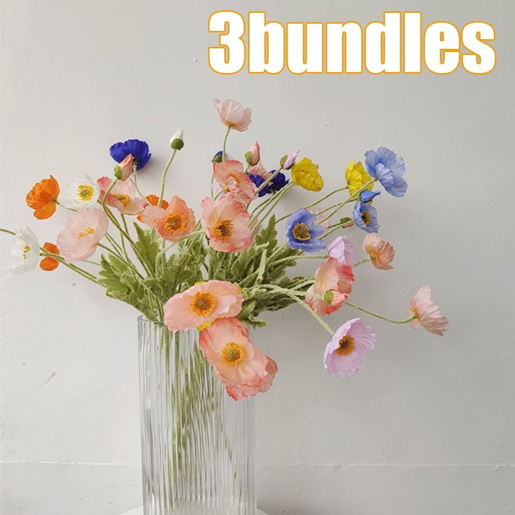 D-GROEE 3PCS Artificial Flowers Bundle Fake Plants Faux Silk Corn Poppy ...