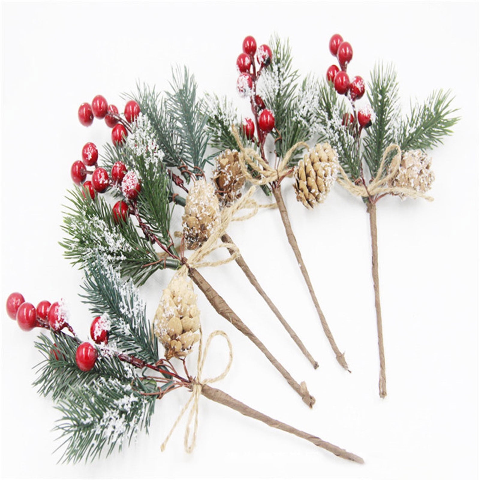 D-GROEE 6Pcs Pine Snowy Flower Picks Artificial Red Berry Pine Cone ...