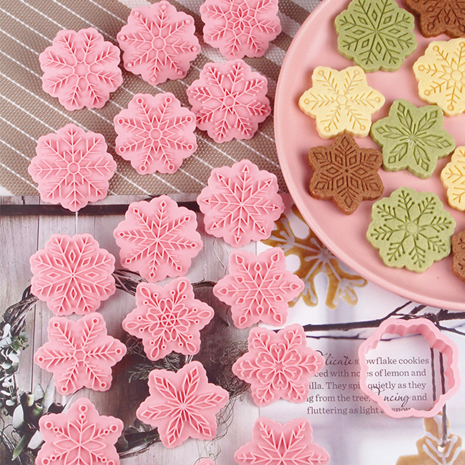 D-GROEE 9Pcs Christmas Cookie Stamp, Snowflake Fondant Embosser Cookie ...
