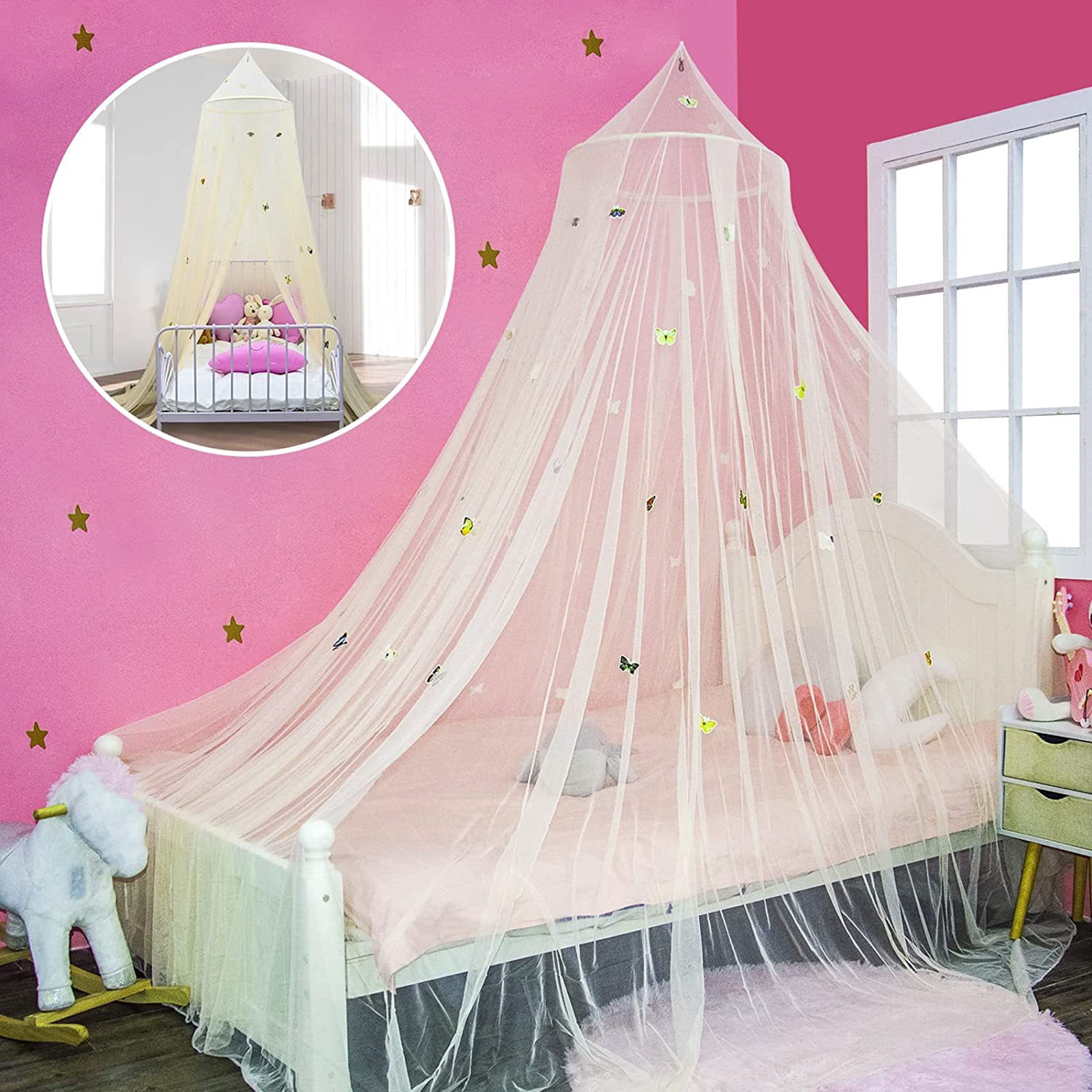 D-GROEE Canopy for Kids Bed, Fluorescent Crib Canopy with Dome, Elegant ...