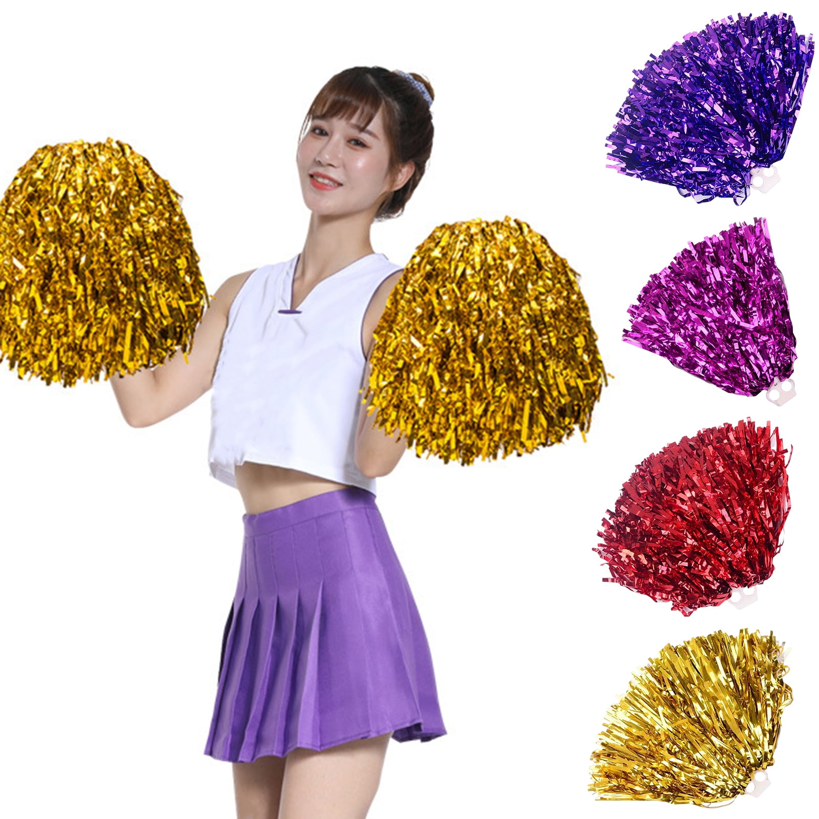 D-GROEE Cheerleading Pom Poms with Straight Handle, PET Pom Poms Hand ...