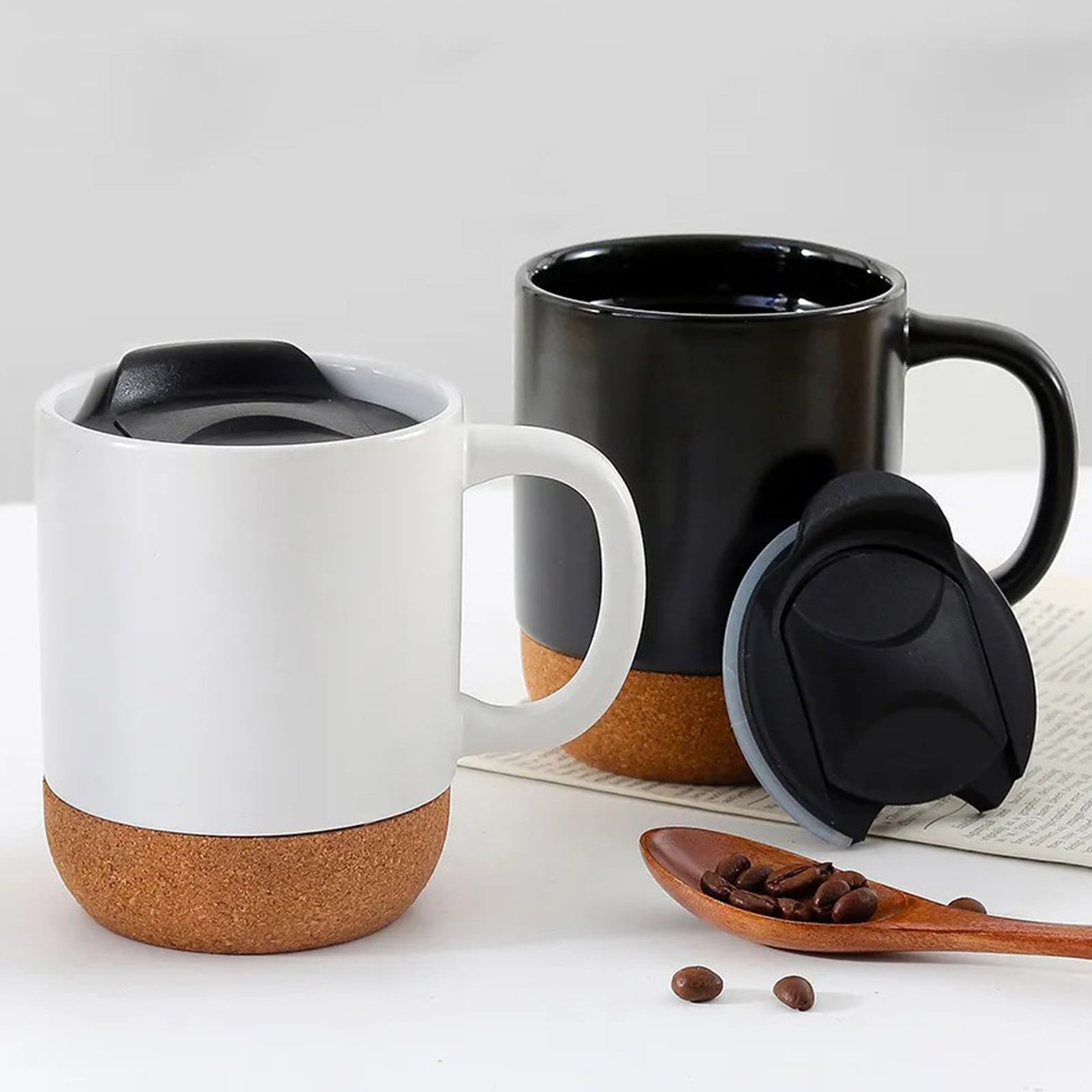 D-GROEE Coffee Mug with Removable Lid 350ml Matte Black Coffee Mug with ...