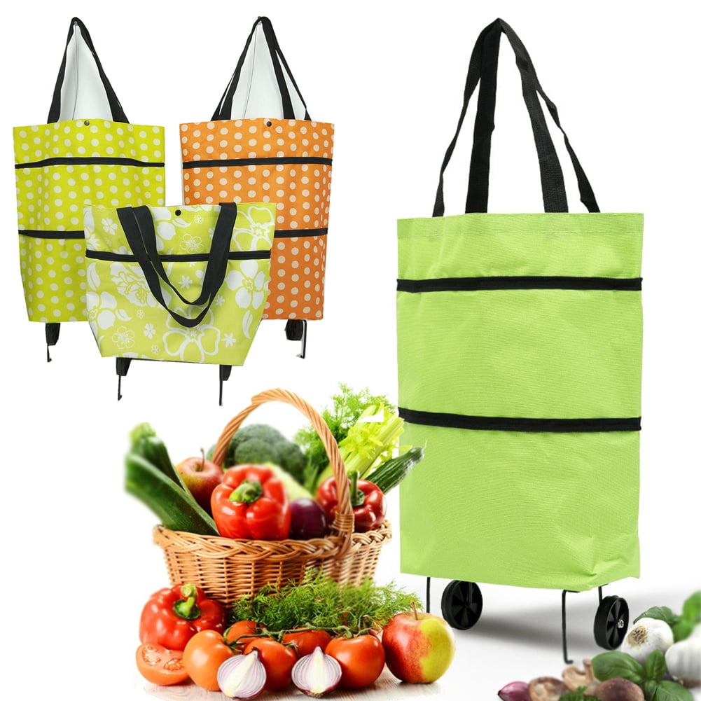 D-GROEE Collapsible Trolley Bags Folding Shopping Bag with Wheels ...