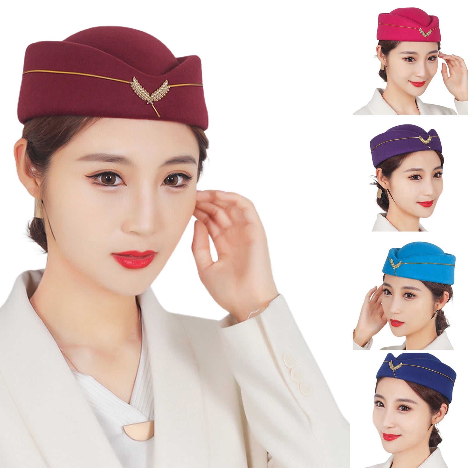 D-GROEE Elegant Bow Beret Hat Cap Vintage British Stewardess Hat Wool ...
